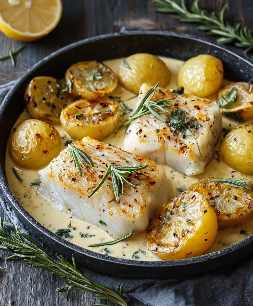The Best Cod & Potatoes in Rosemary Cream Sauce