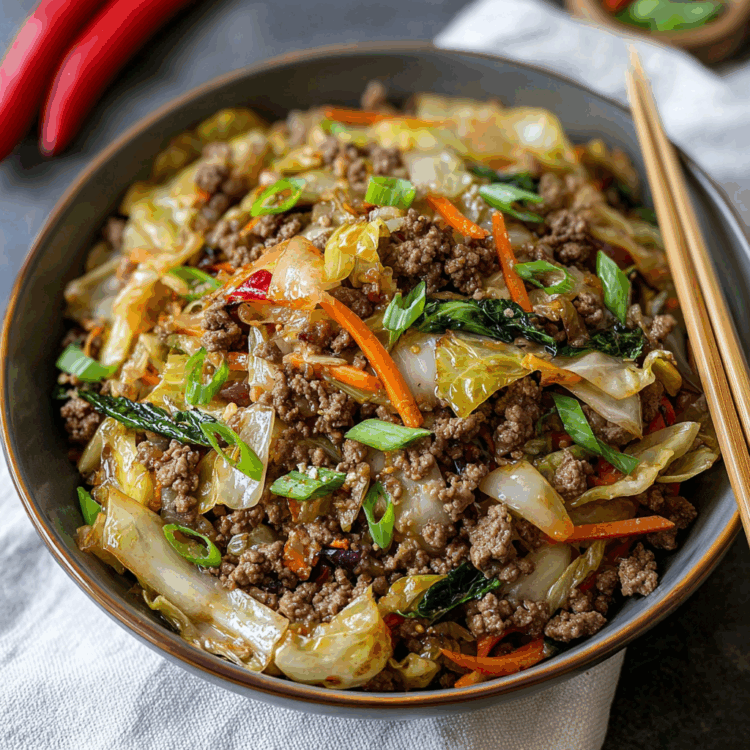 Chinese Ground Beef and Cabbage Stir Fry