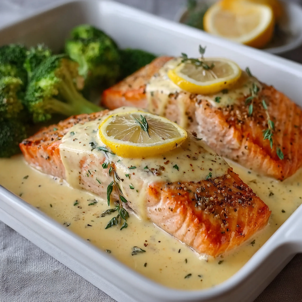Baked Salmon with Lemon Butter Cream Sauce