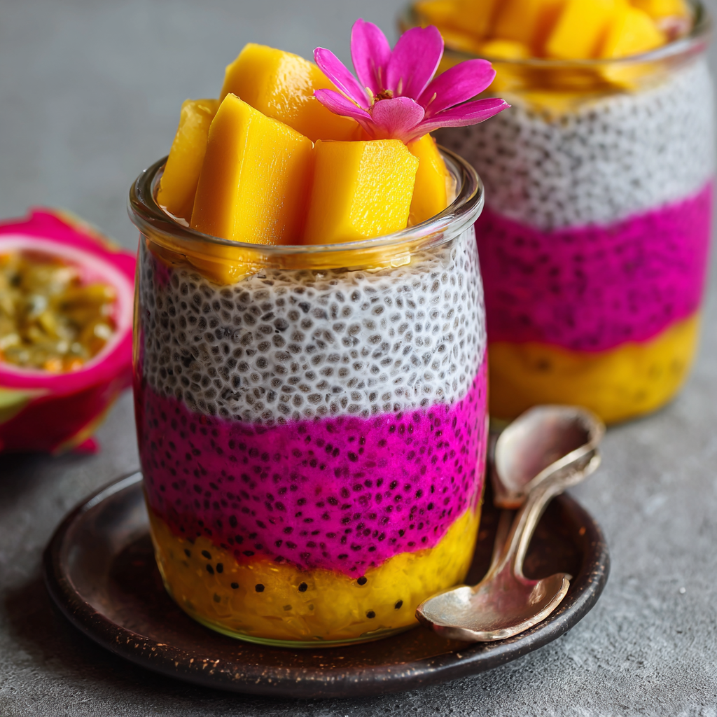 Mango and Dragon Fruit Chia Pudding