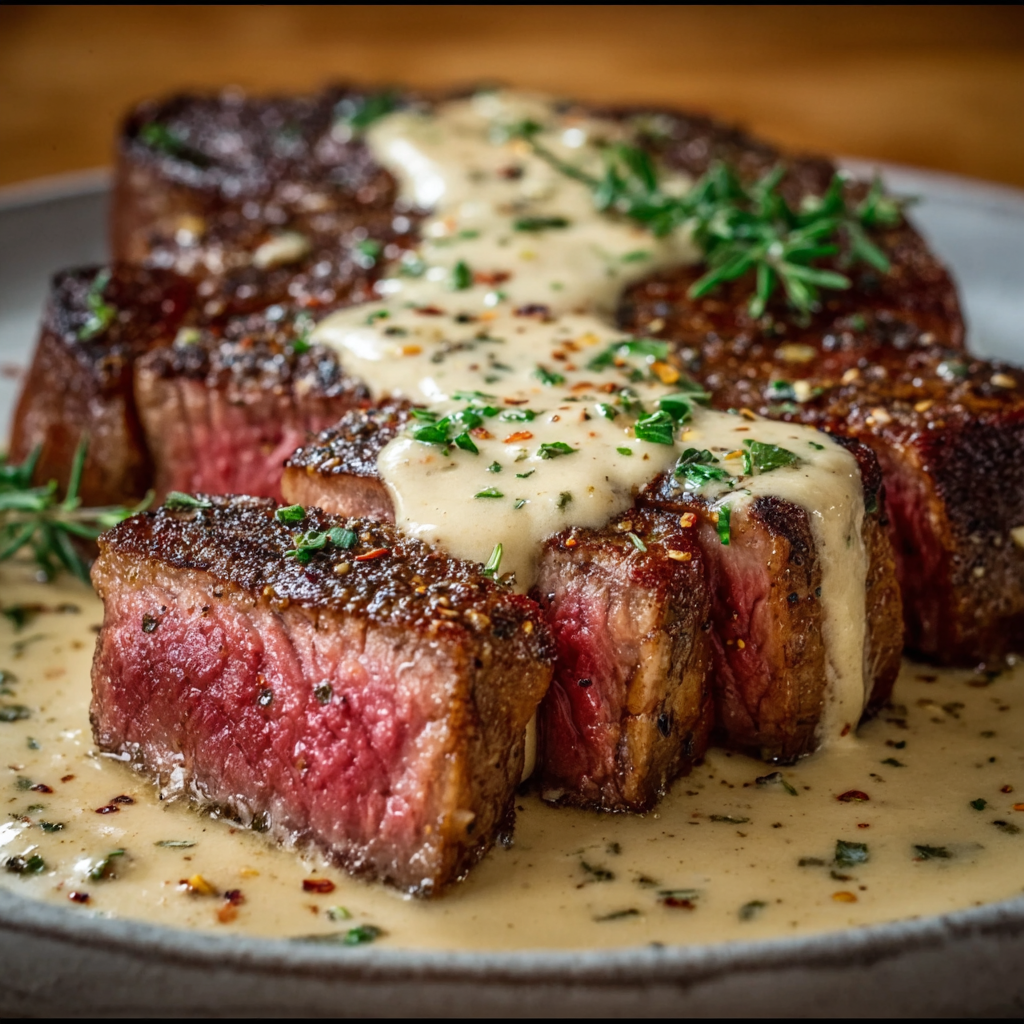 Juicy Steak with Creamy Garlic Sauce (Restaurant-Quality at Home)
