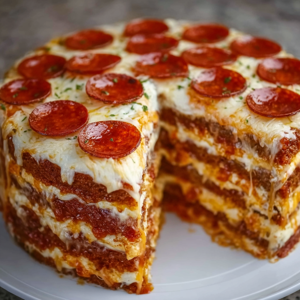 Pepperoni Pizza Layer Cake – A Fun Twist on Classic Pizza